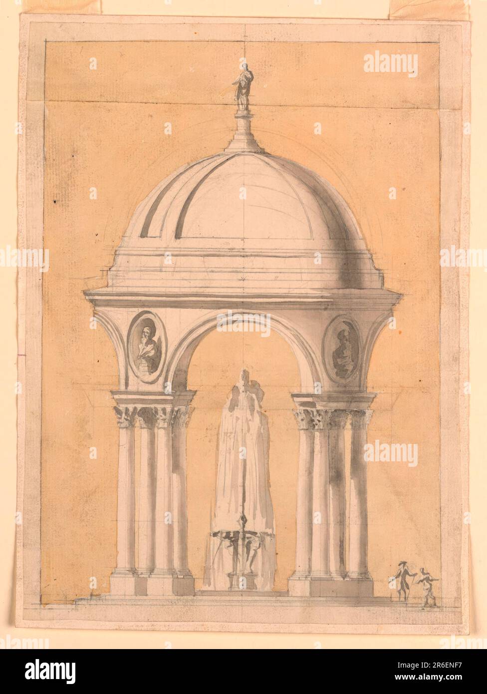 The elevation is shown. Groups of four Corinthian columns carry arches ...