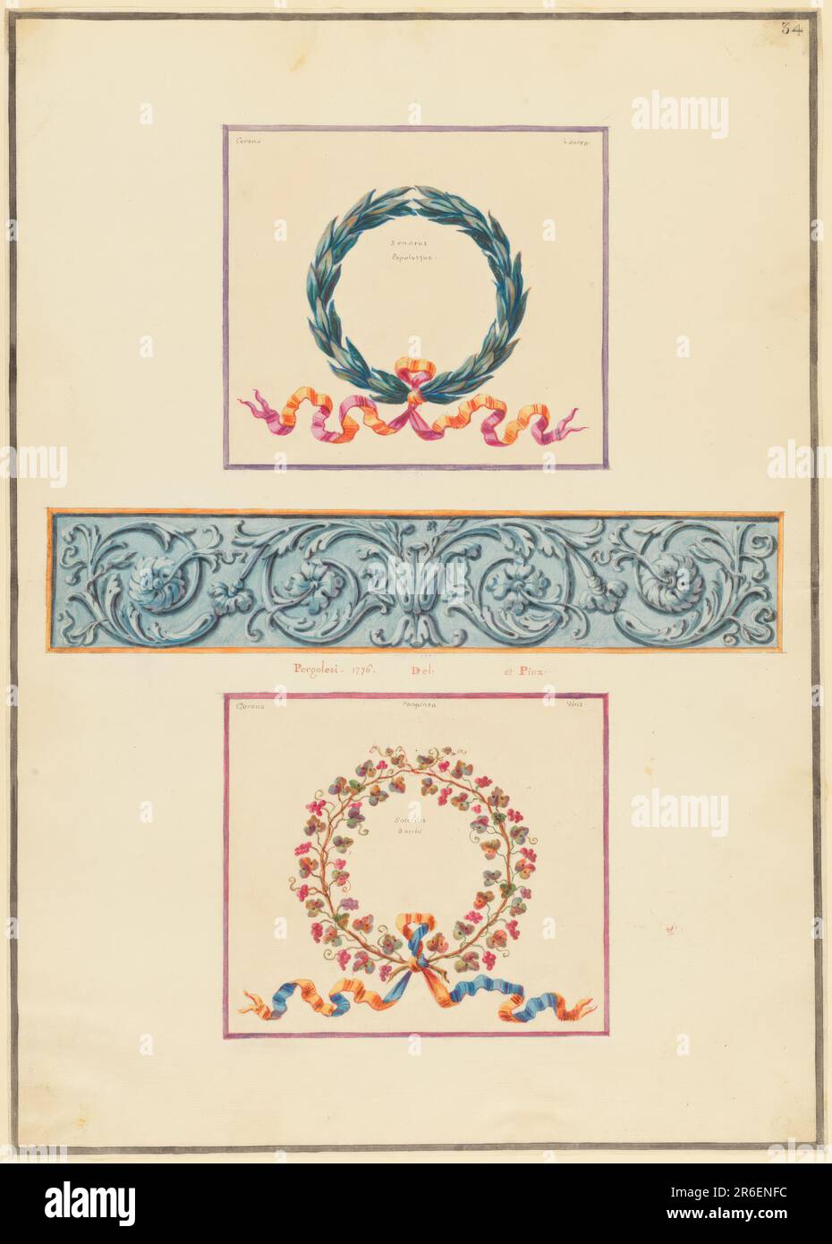 Ornament Design, Arabesque Panel between Roman Crowns. Date: 1776. Pen ...