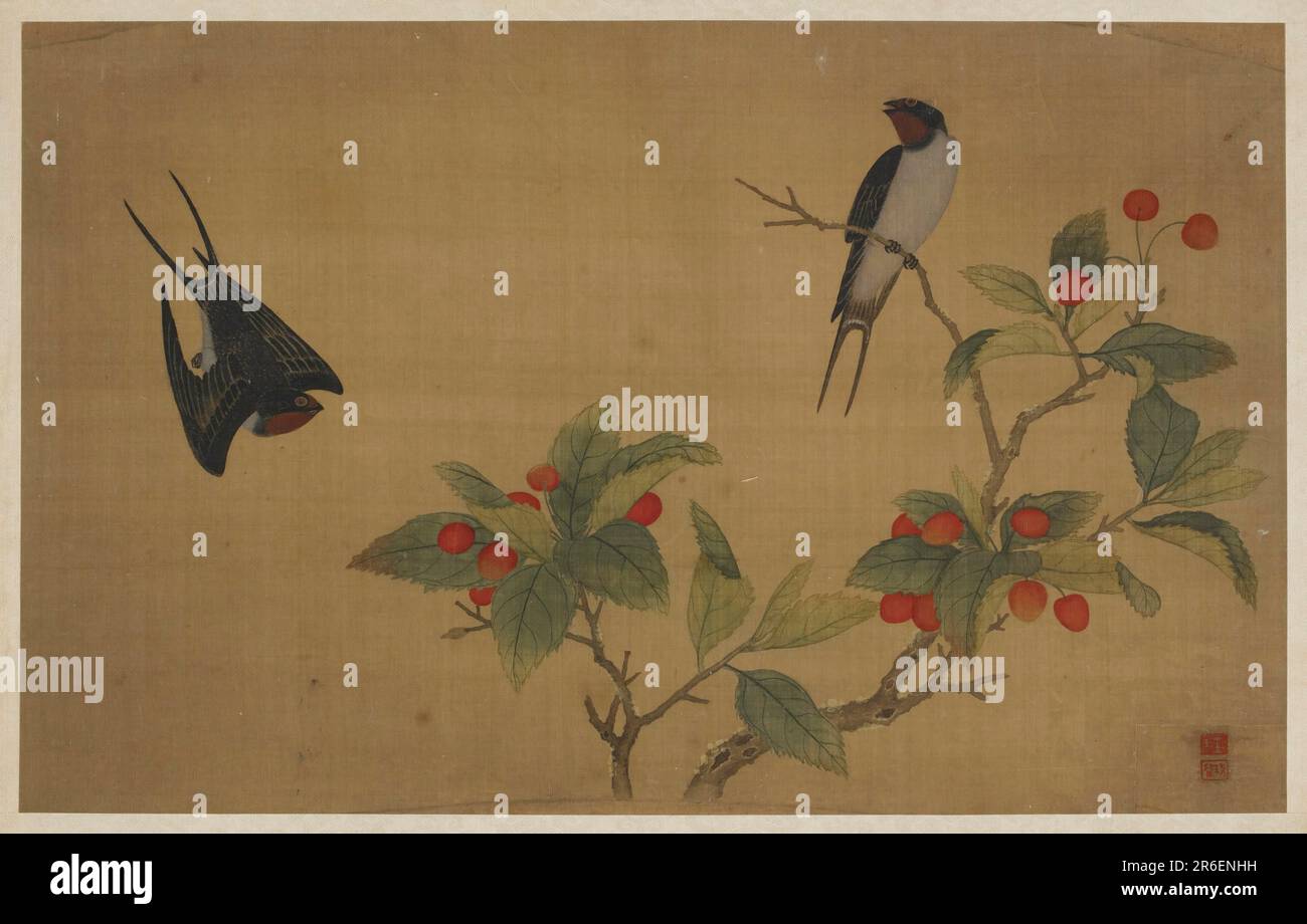 Birds and Fruit. Origin: China. Period: Qing dynasty. Ink and color on ...