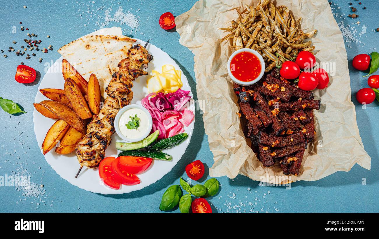 Two white plates filled with delicious Mexican cuisine Stock Photo - Alamy
