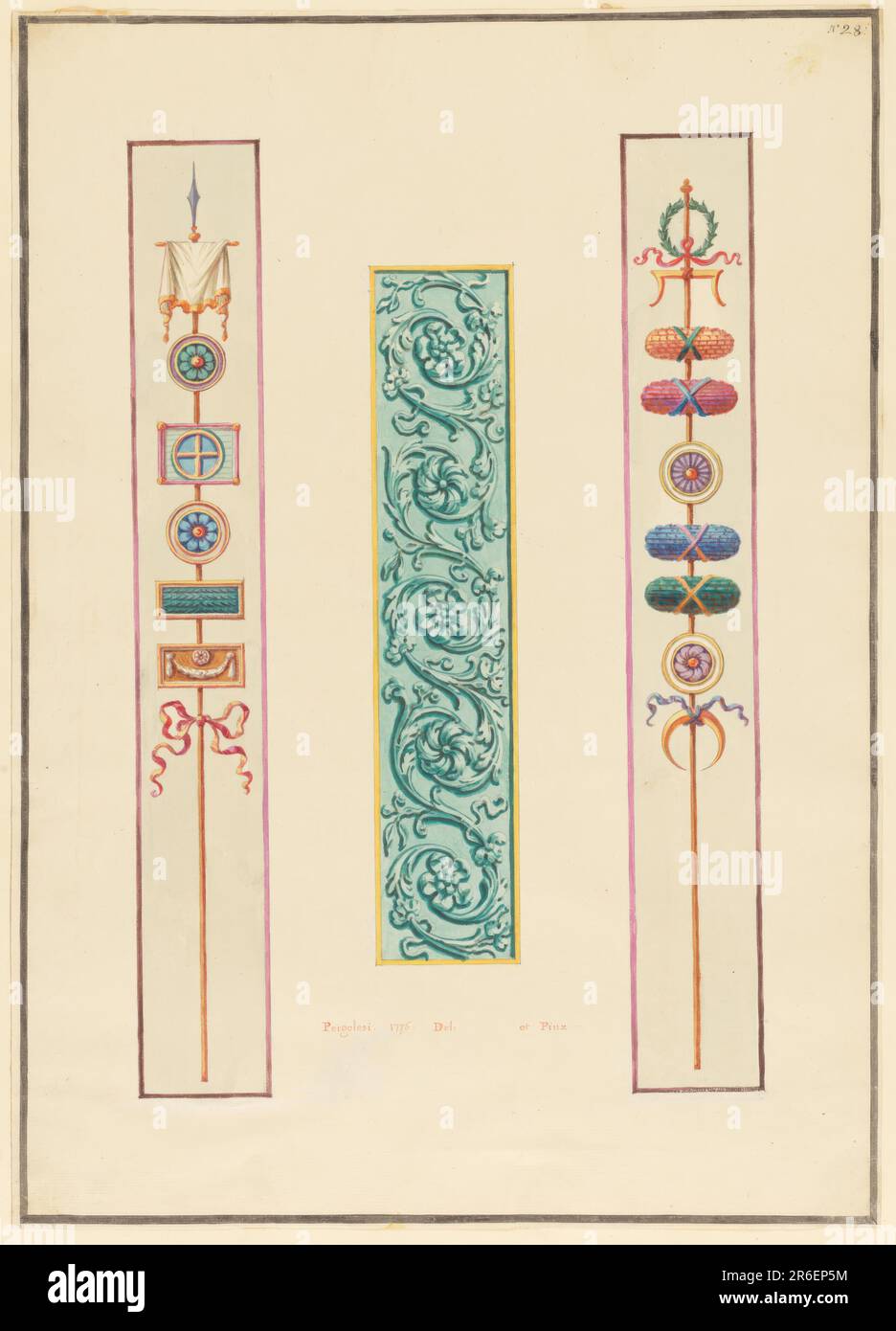 Ornament Design, Arabesque Panel and Roman Standards. Date: 1776. Pen ...