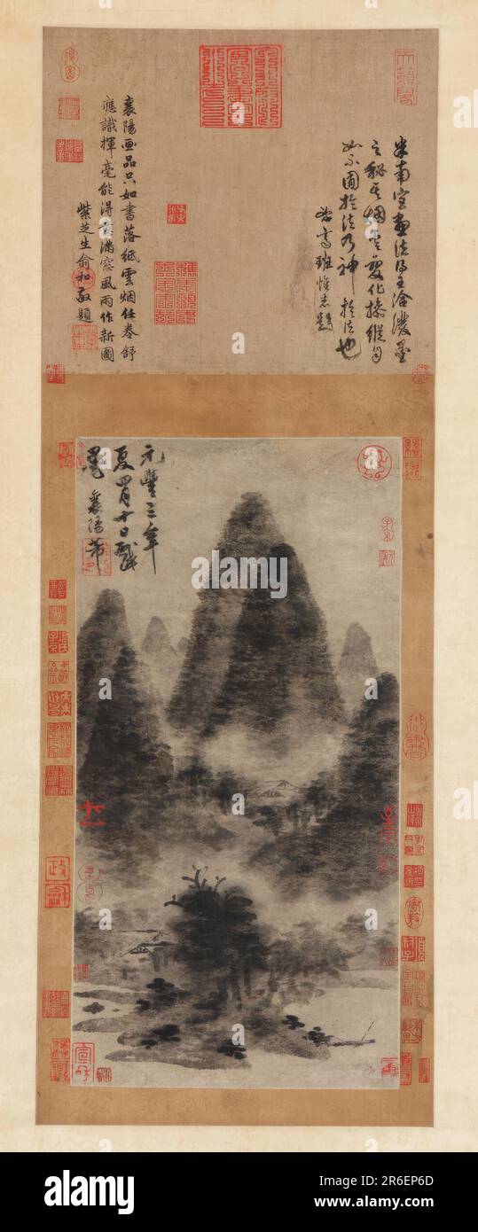 Landscape: mountain peaks and valley. ink on paper. Origin: China. Date ...