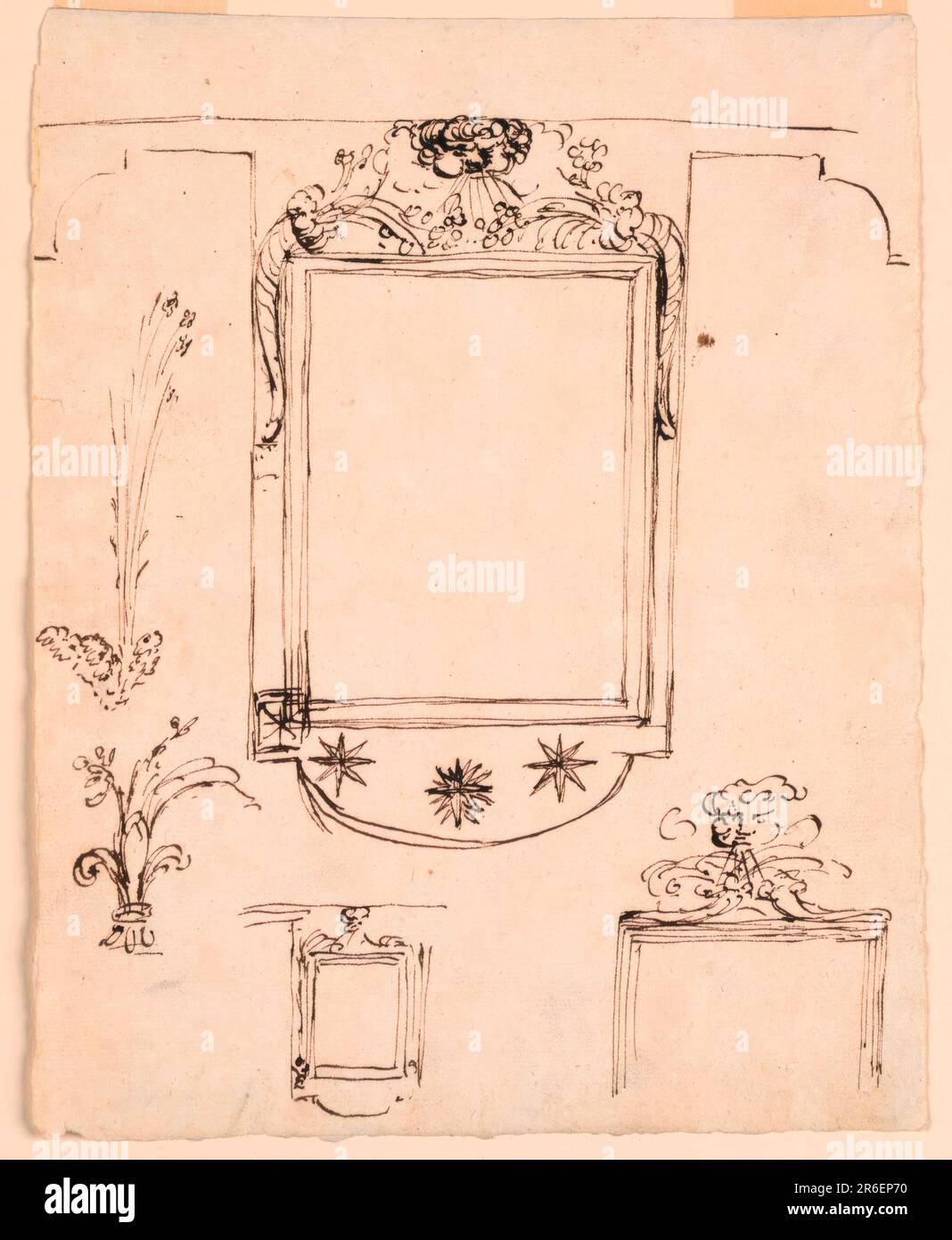 Above is the elevation of the frame, whose upper part continues above ...
