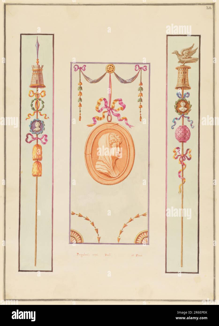 Ornament Design, Cameo of a Veiled Priest and Roman Standards. Date ...