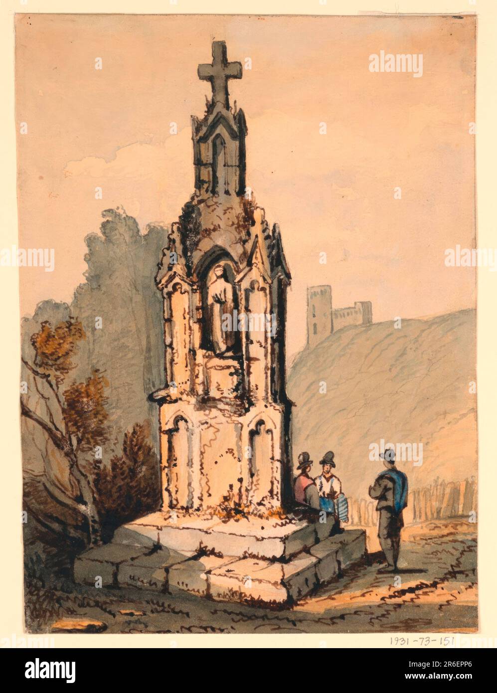 A cross in Normandy. Date: ca. 1840. Pen and ink, brush and watercolor ...