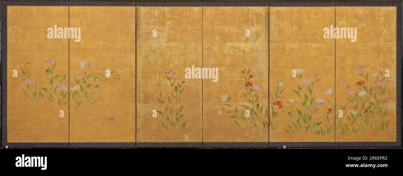 Pink and red poppies. Origin: Japan. Period: Edo period. Date: 1615 ...