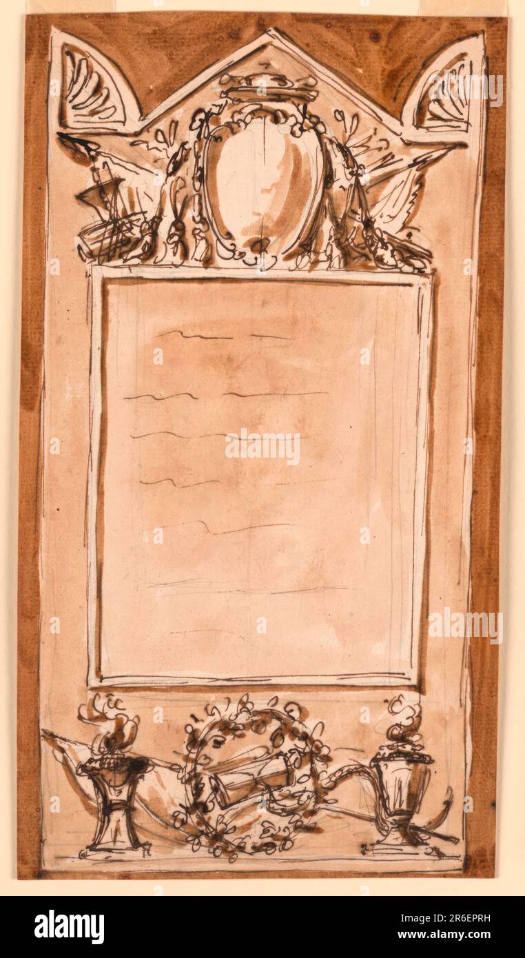 Frame. Pen and brown ink, brush and brown wash, graphite on off-white ...
