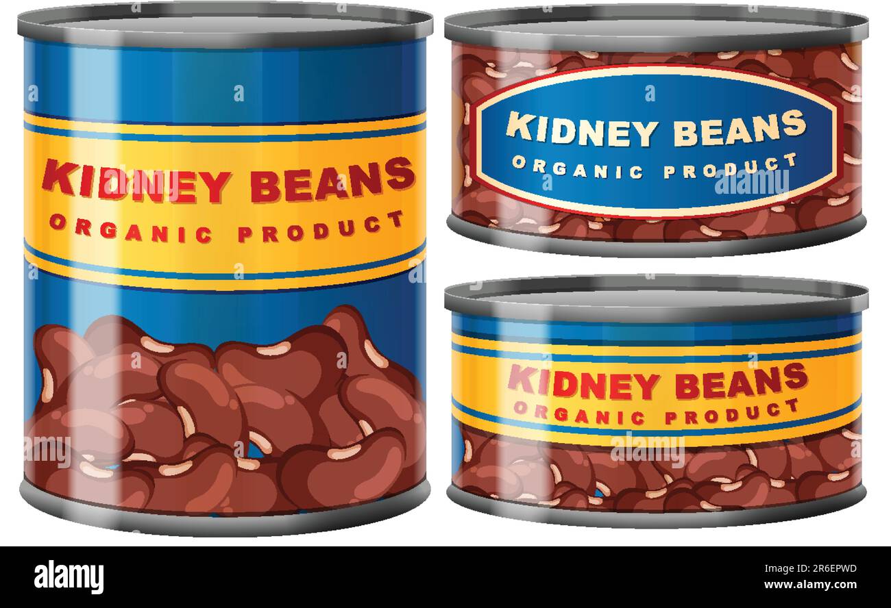 Kidney Beans Organic Product Food Cans Collection illustration Stock ...