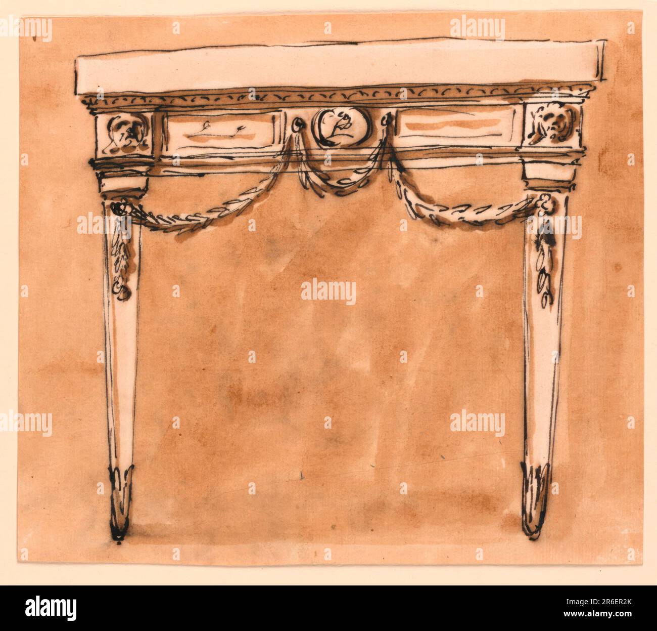 Console table. Pen and brown ink, brush and brown wash on off-white ...