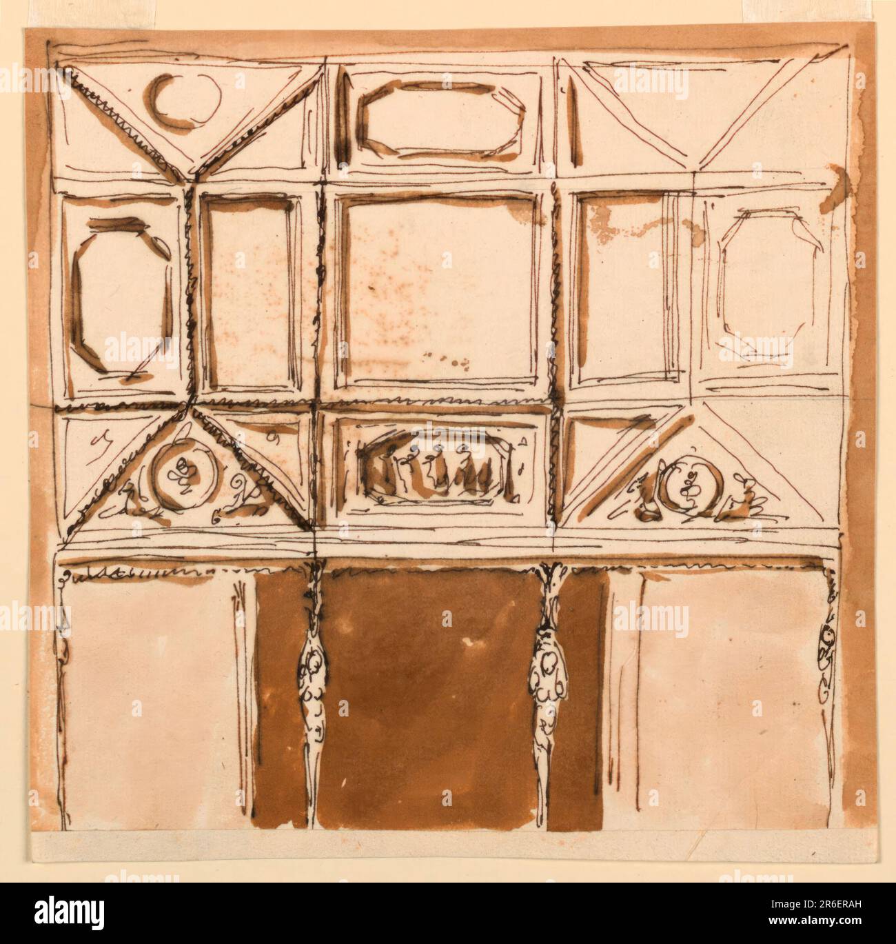 Two gaines stand laterally in the opening of the alcove. The vaulted ...