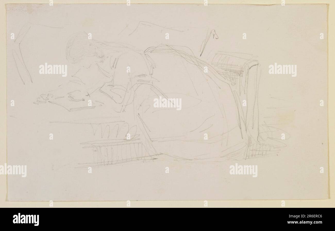 A girl reclining on a couch, reading. Origin: United States. Date: 1858 ...
