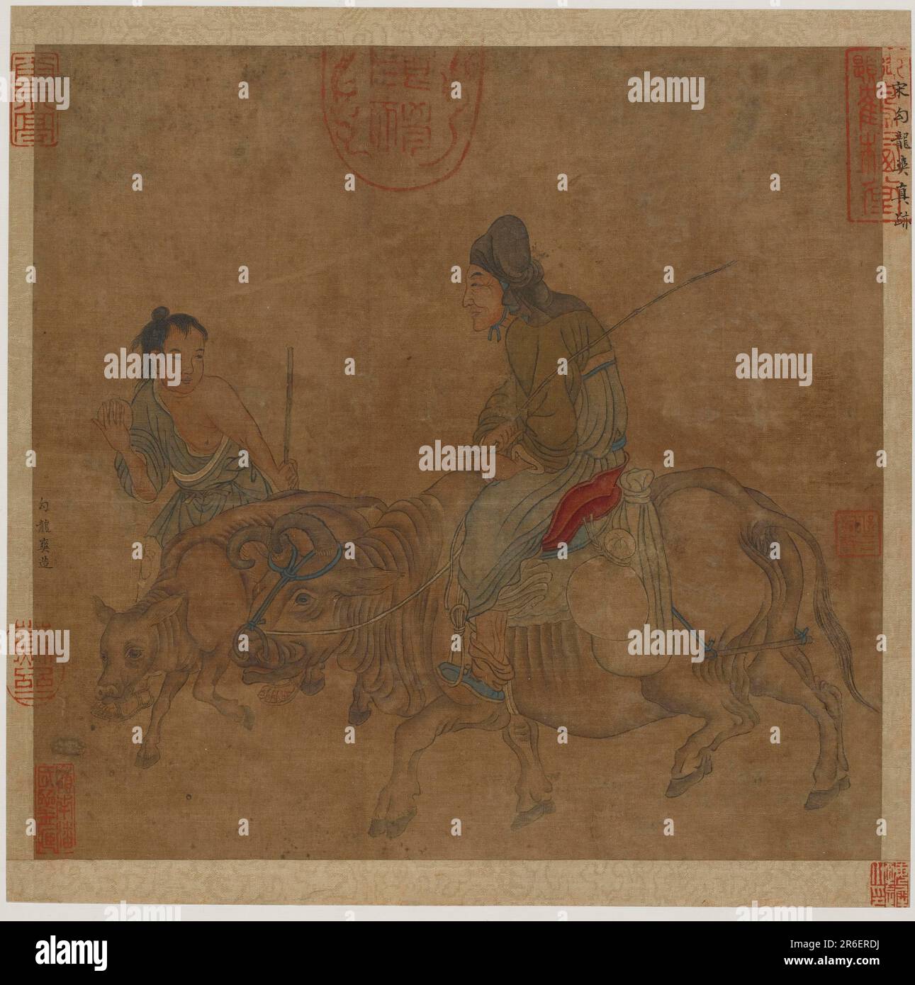 Old woman on ox, with herd-boy and calf. Origin: China. Date: 1368-1644 ...