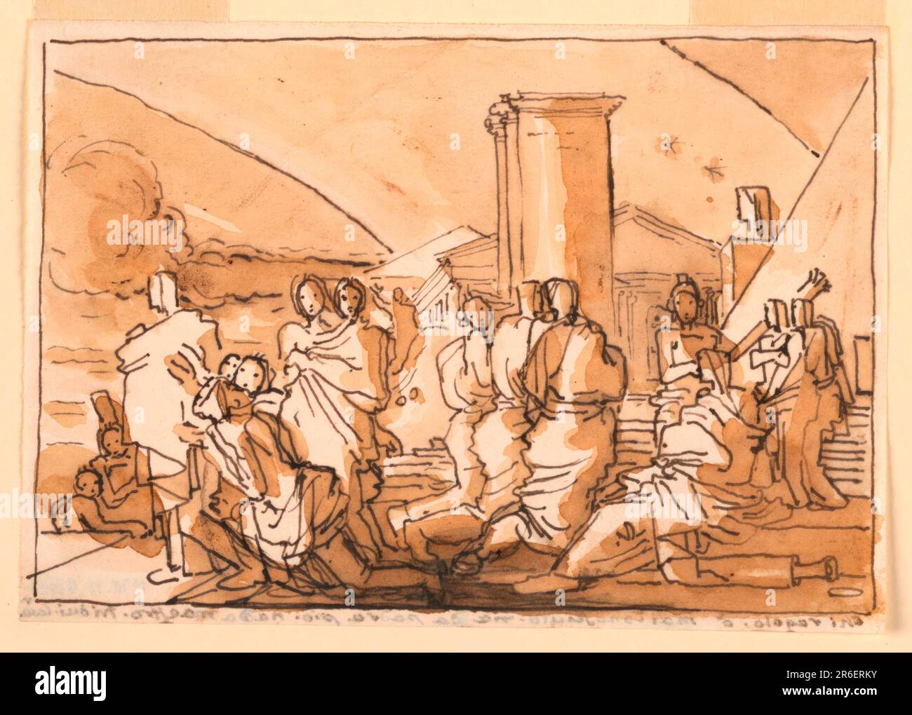 Sketch, Exterior Scene with Draped Figures and Classical Architecture ...