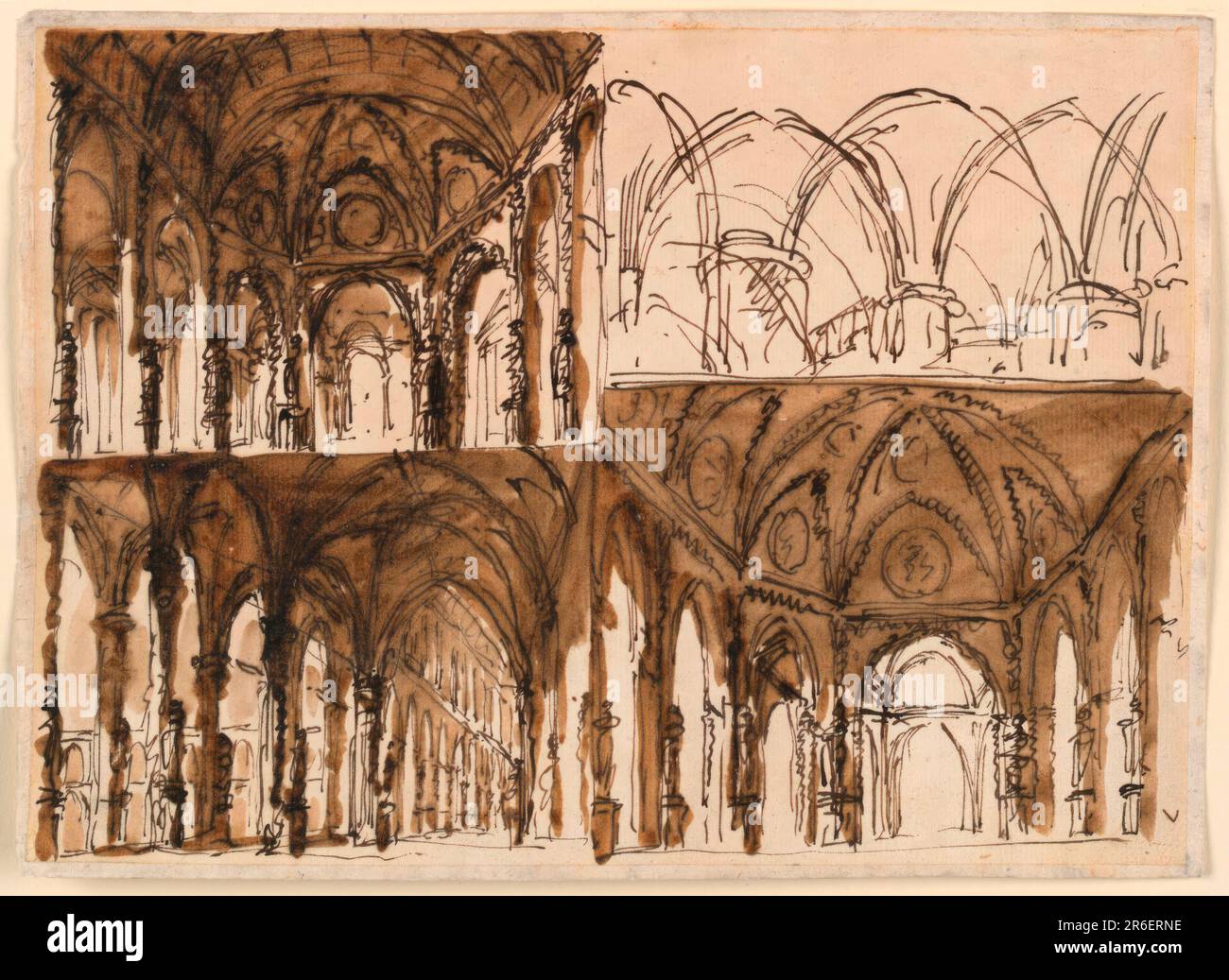 Four views of interiors of Gothic churches showing, especially, vaults ...