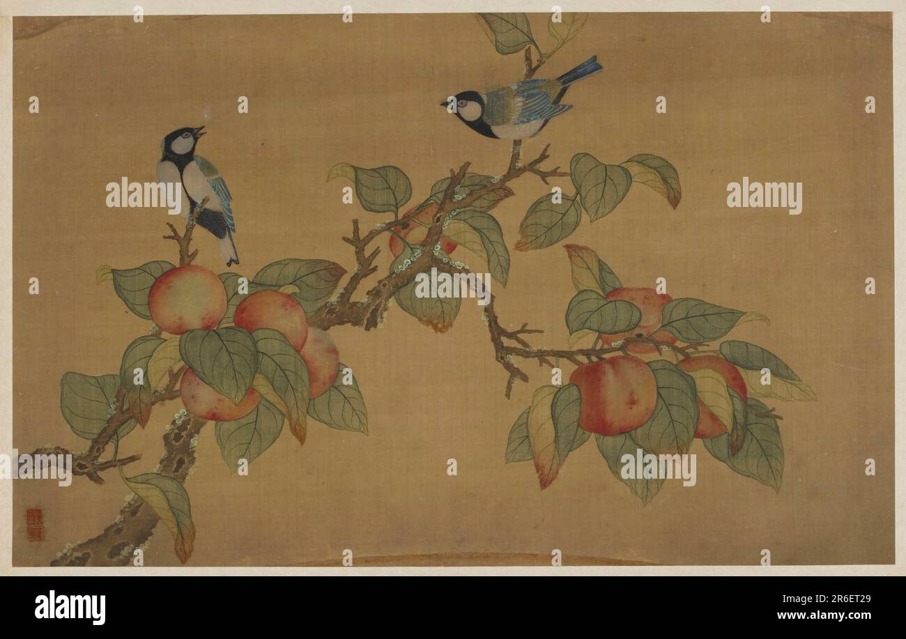 Birds and Fruit. Origin: China. Period: Qing dynasty. Ink and color on ...