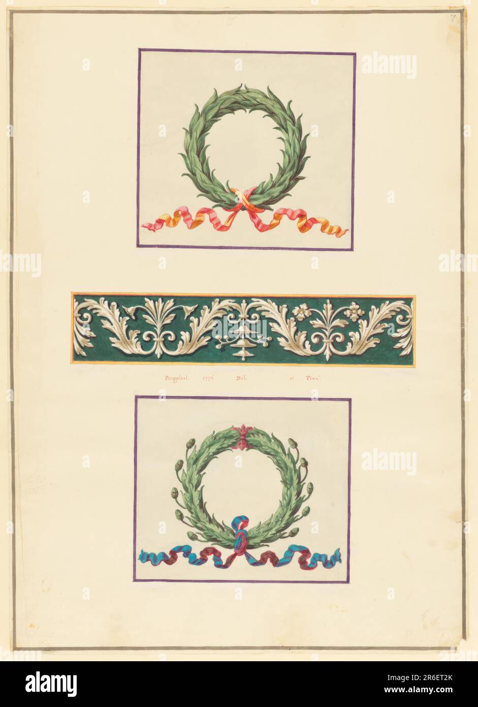 Ornament Design, Foliate Panel between Roman Triumphal and Civic Crowns ...