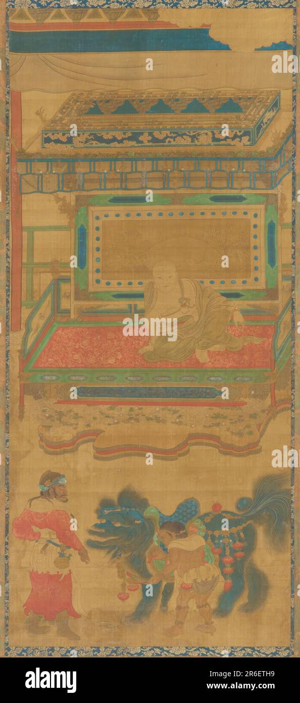 Lohan under a canopy; a lion, and two attendants. Date: 18th century ...