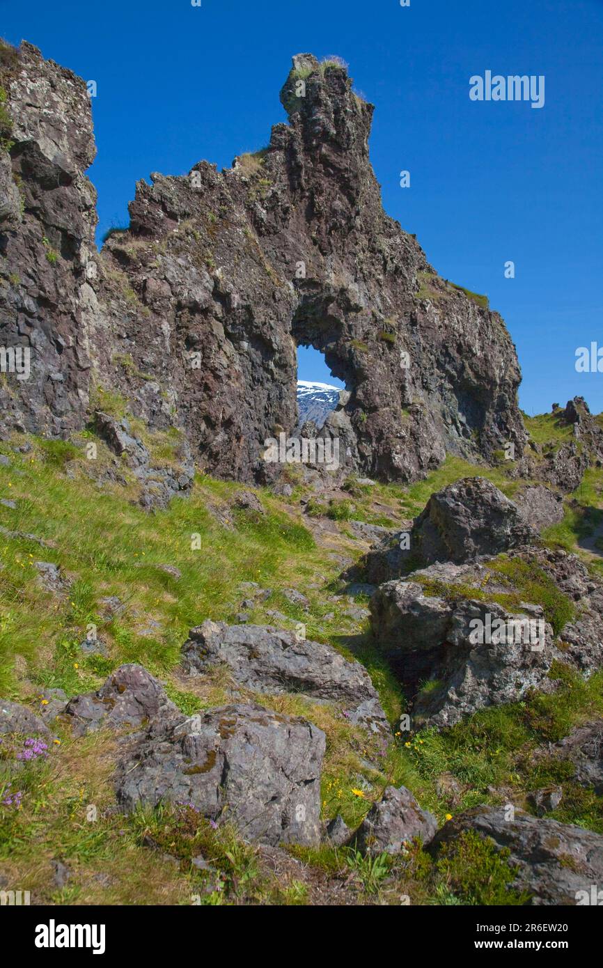 Stone formation, Dritvik, Snaefellsnes Peninsula, Snaefellsnes, Iceland ...