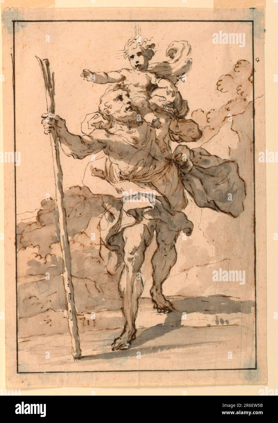 Shown from the front stepping down into the river with the Child upon ...
