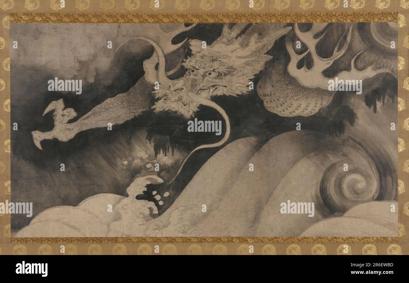 Dragon, waves and clouds. ink on paper. Origin: Japan. Date: 1568-1615 ...