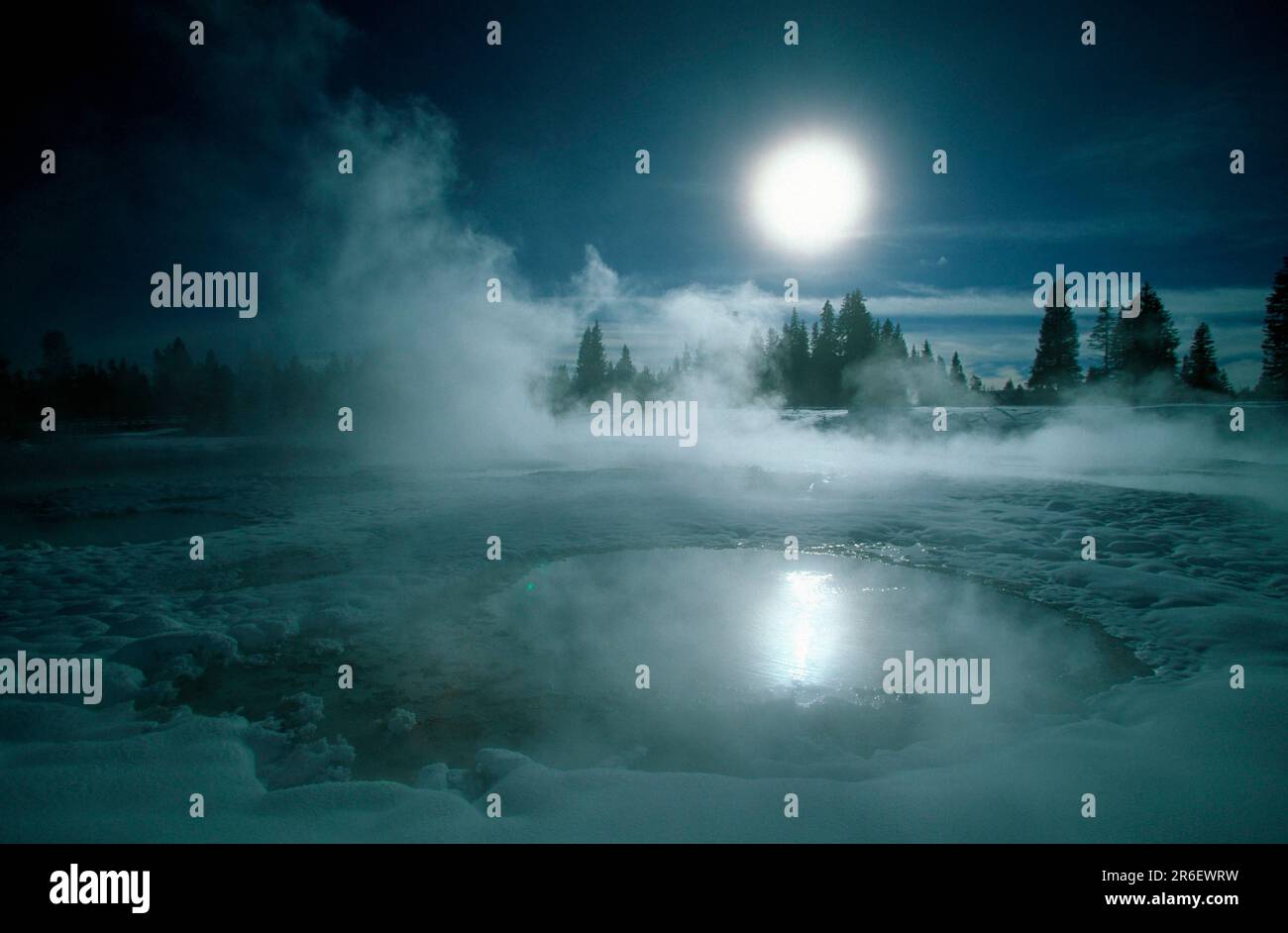 Full Moon over hot spring, Yellowstone national park, USA, Full moon ...