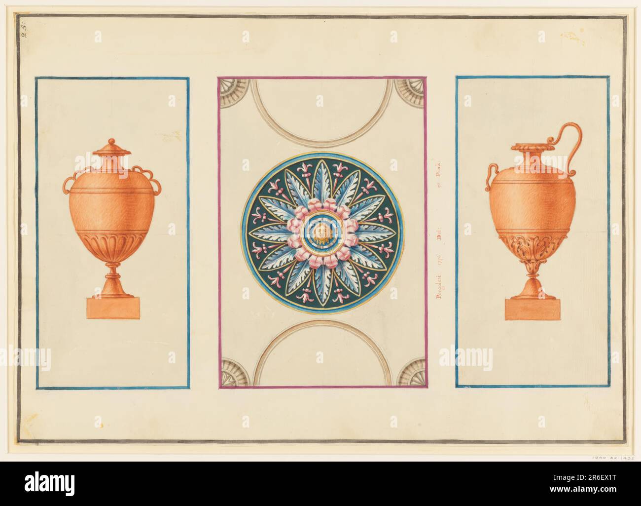 Ornament Design, Patera and Urns. Date: 1776. Pen and ink, brush and ...