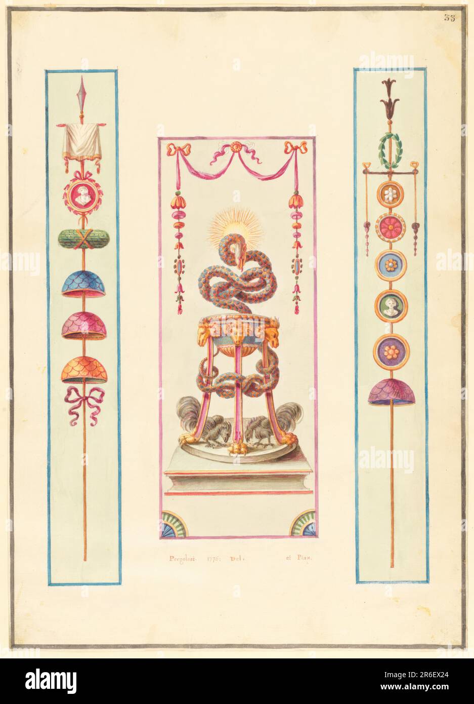 Ornament Design, Tripod and Roman Standards. Date: 1776. Pen and ink ...