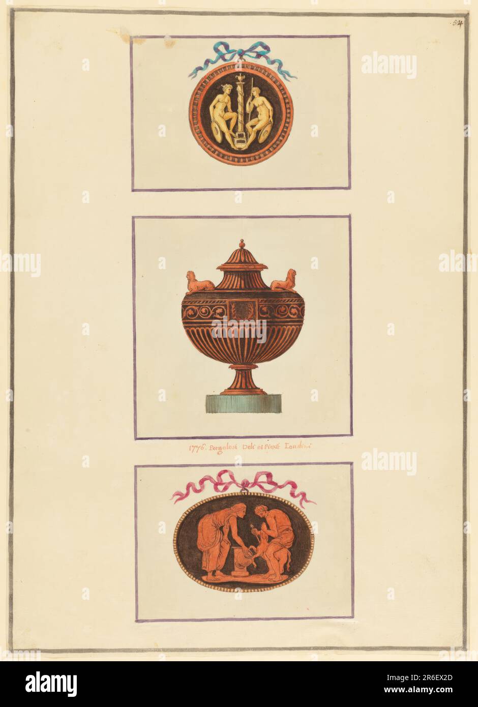 Ornament Design with Urn and Cameos. Date: 1776. Pen and ink, brush and ...
