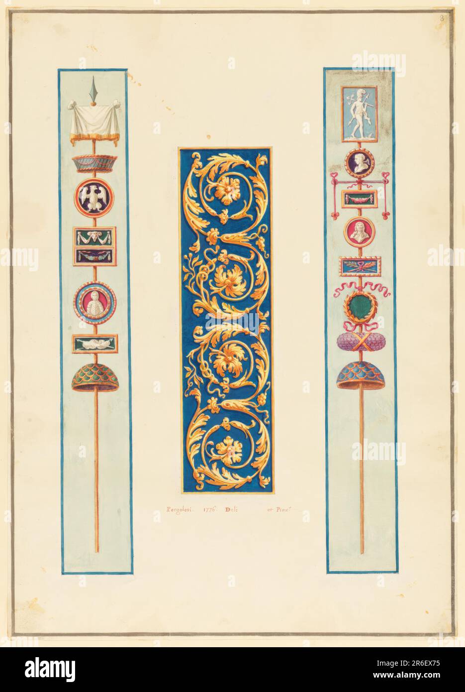 Ornament Design, Rinceau Panel between Roman Standards. Date: 1776. Pen ...