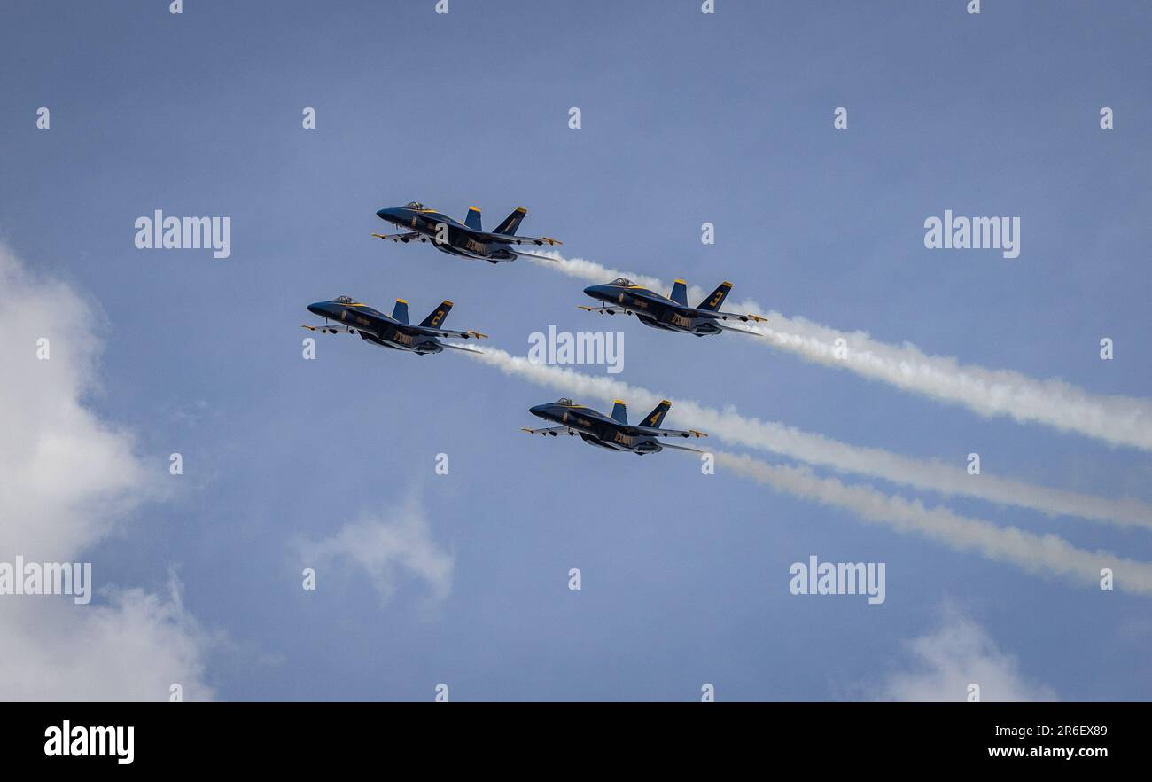 The United States Navy Blue Angels F-18 Super Hornets perform a ...