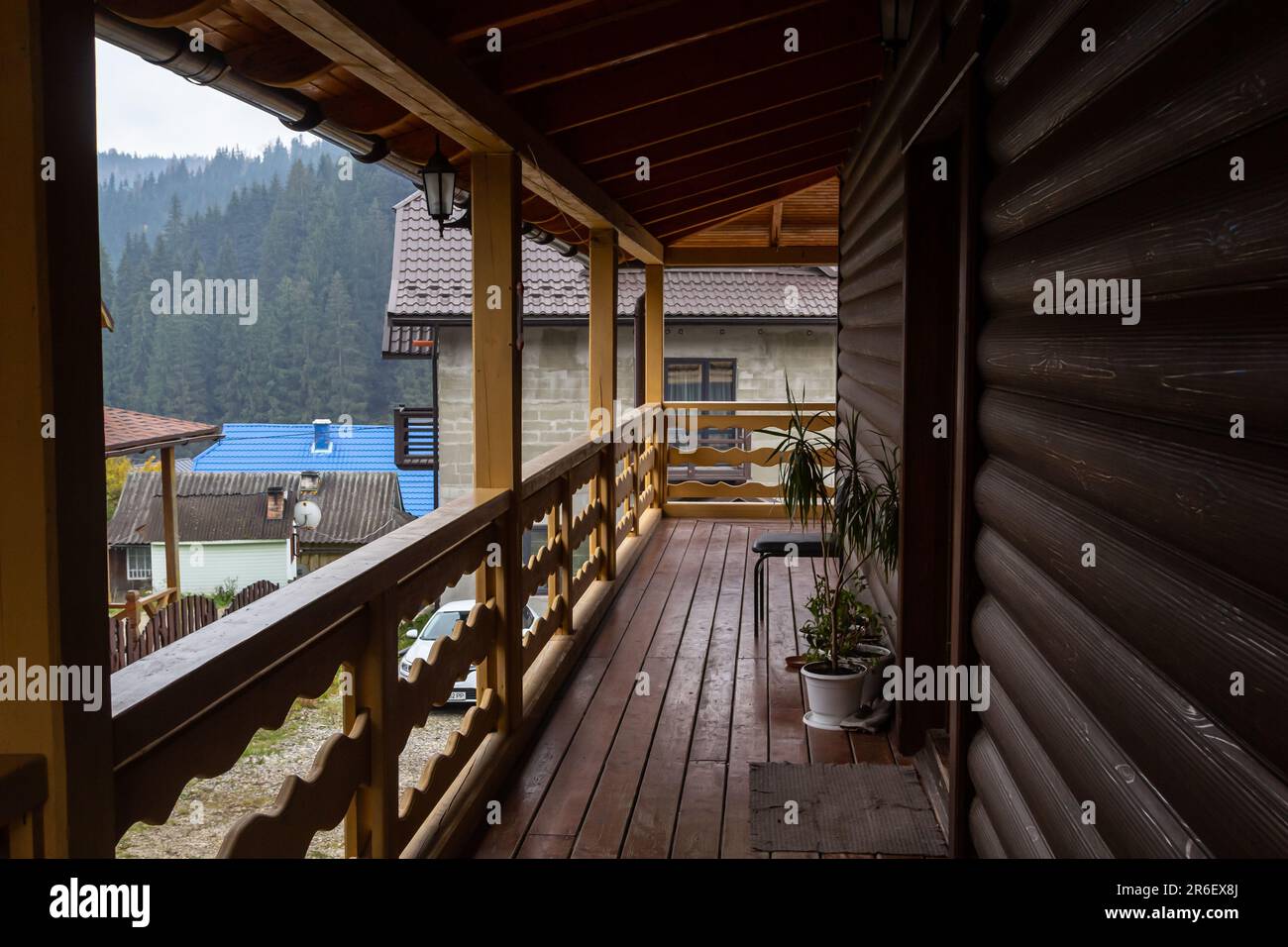 Beautiful modern terrace lounge, a large wooden terrace in a wooden ...