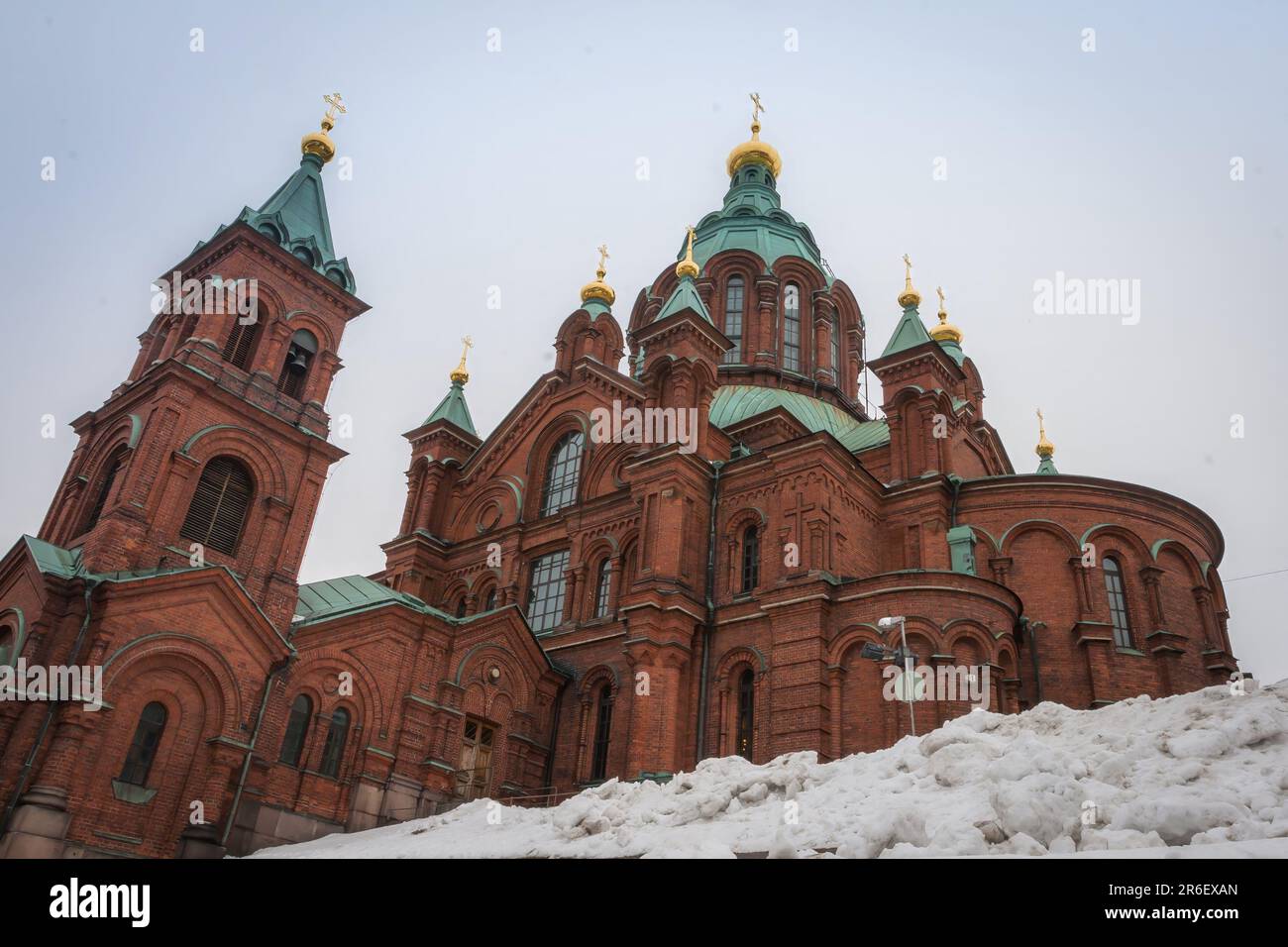 Uspenski (Old church) Cathedral, Helsinki, Finland in winter. A Greek ...
