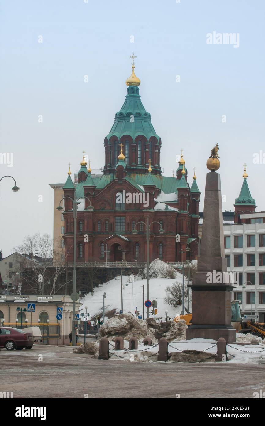 Uspenski (Old church) Cathedral, Helsinki, Finland in winter. A Greek ...
