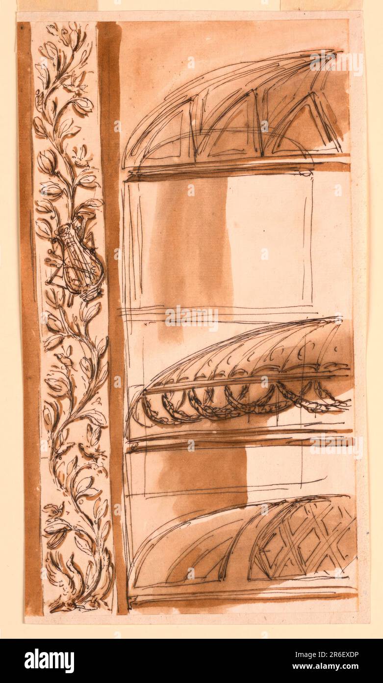 Designs for a Low Domed Ceiling. Pen and brown ink, brush and brown ...