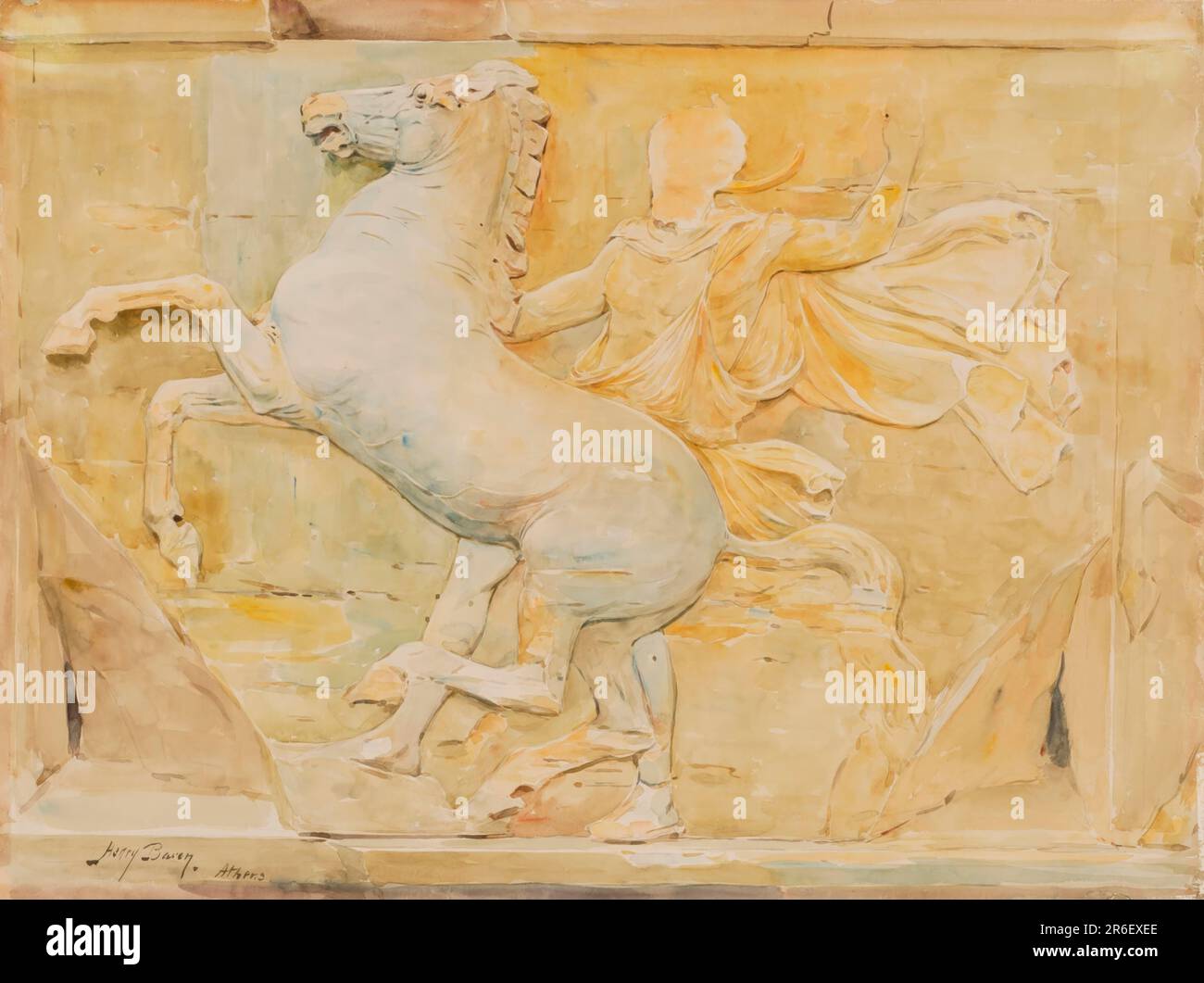 Central Metope of the Frieze of Phidias, Parthenon. watercolor. Date ...