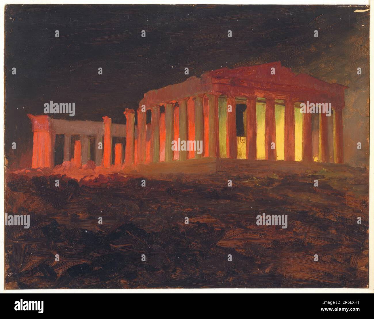 The Parthenon viewed at night from the south is lit aritificially from ...