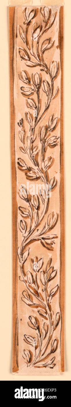 A rising rinceau with leaves. Pen and brown ink, brush and brown wash ...