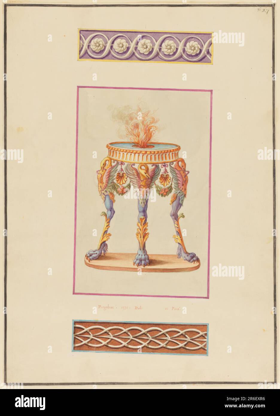 Ornament Design, Tripod and Panels. Date: 1776. Pen and ink, brush and ...