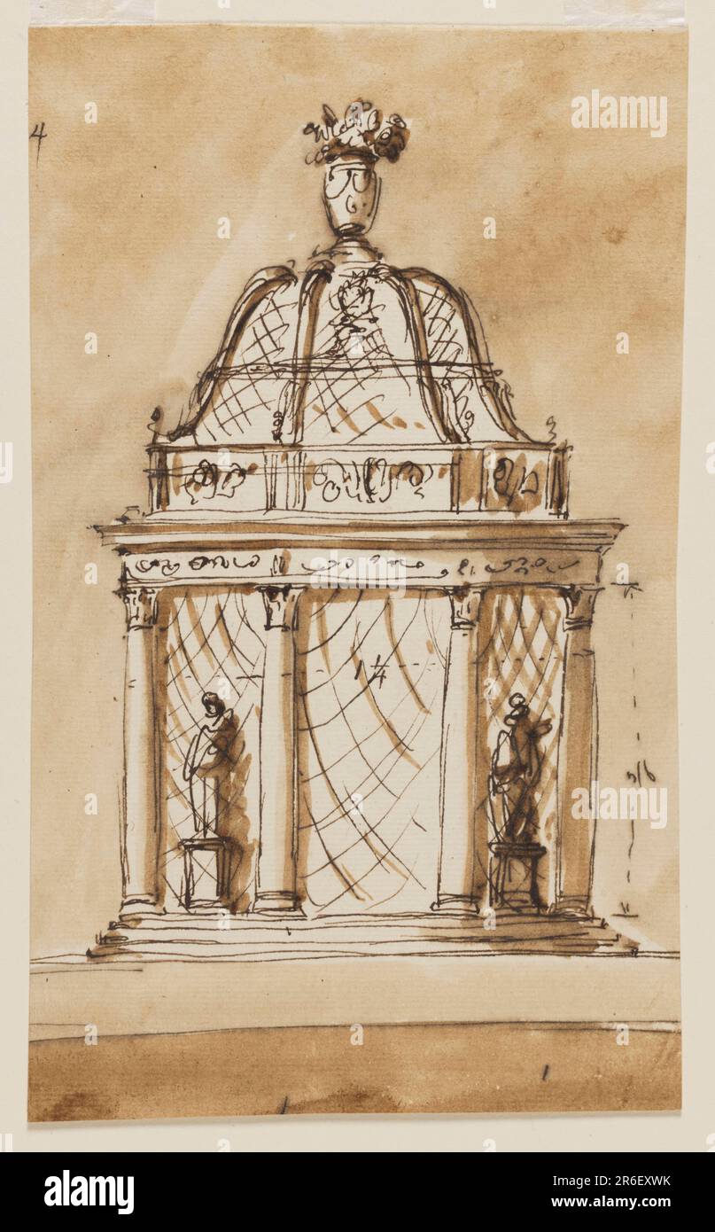 Design for a centerpiece. Pen and brown ink, brush and brown wash on ...