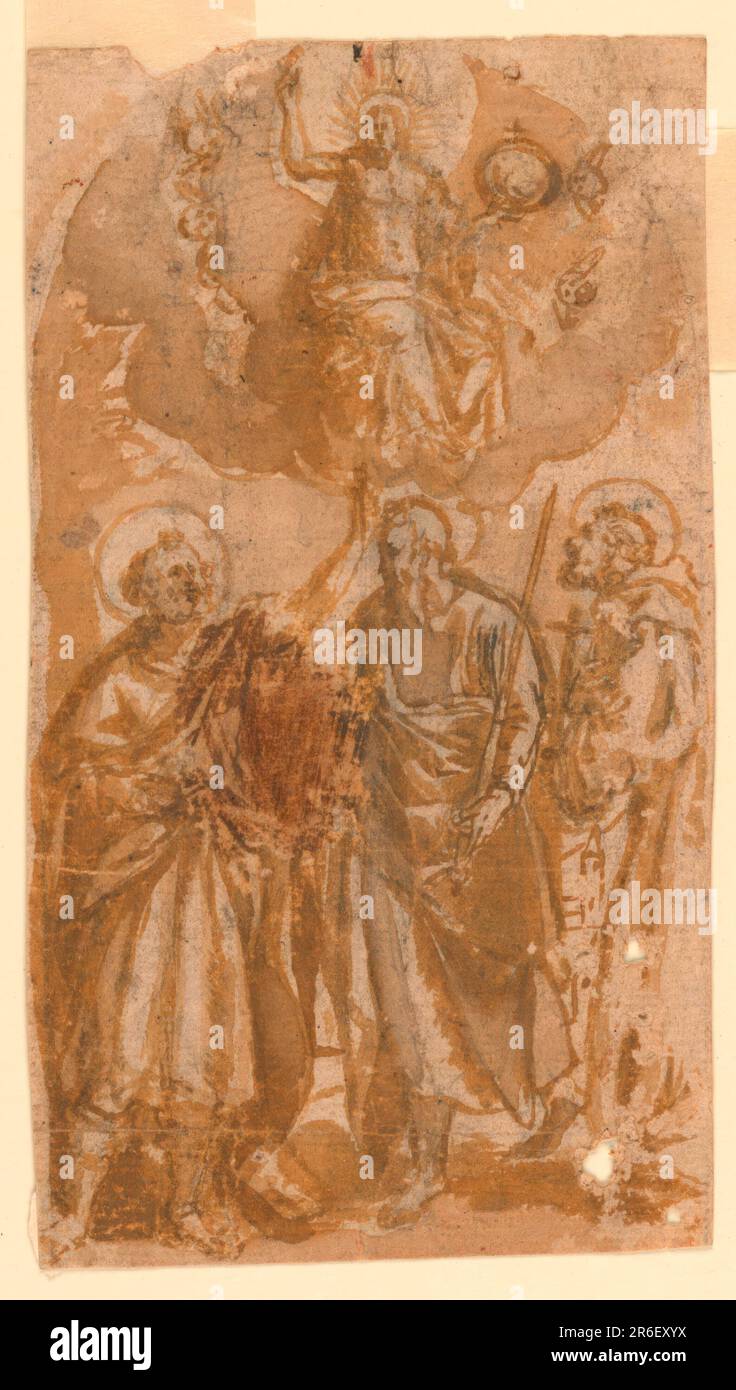 Christ is seated upon clouds holding the globe in the left hand ...