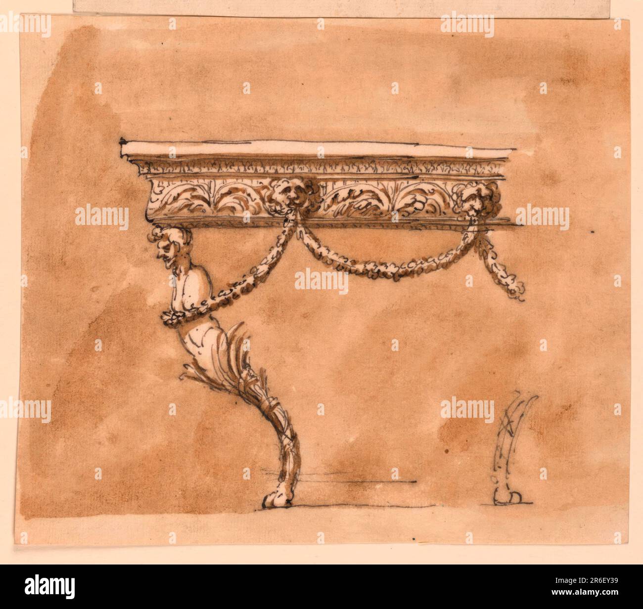 Console table. Pen and brown ink, brush and brown wash on off-white ...