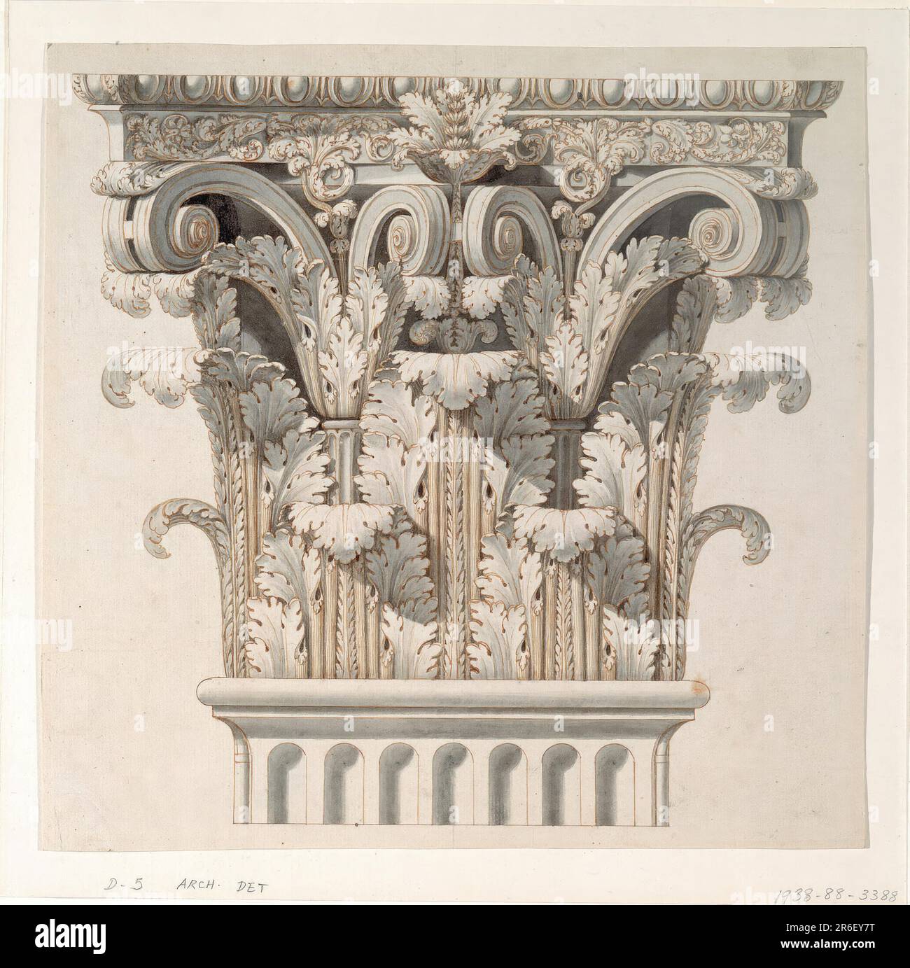 Design for a Corinthian capital. The capital is depicted with a ...