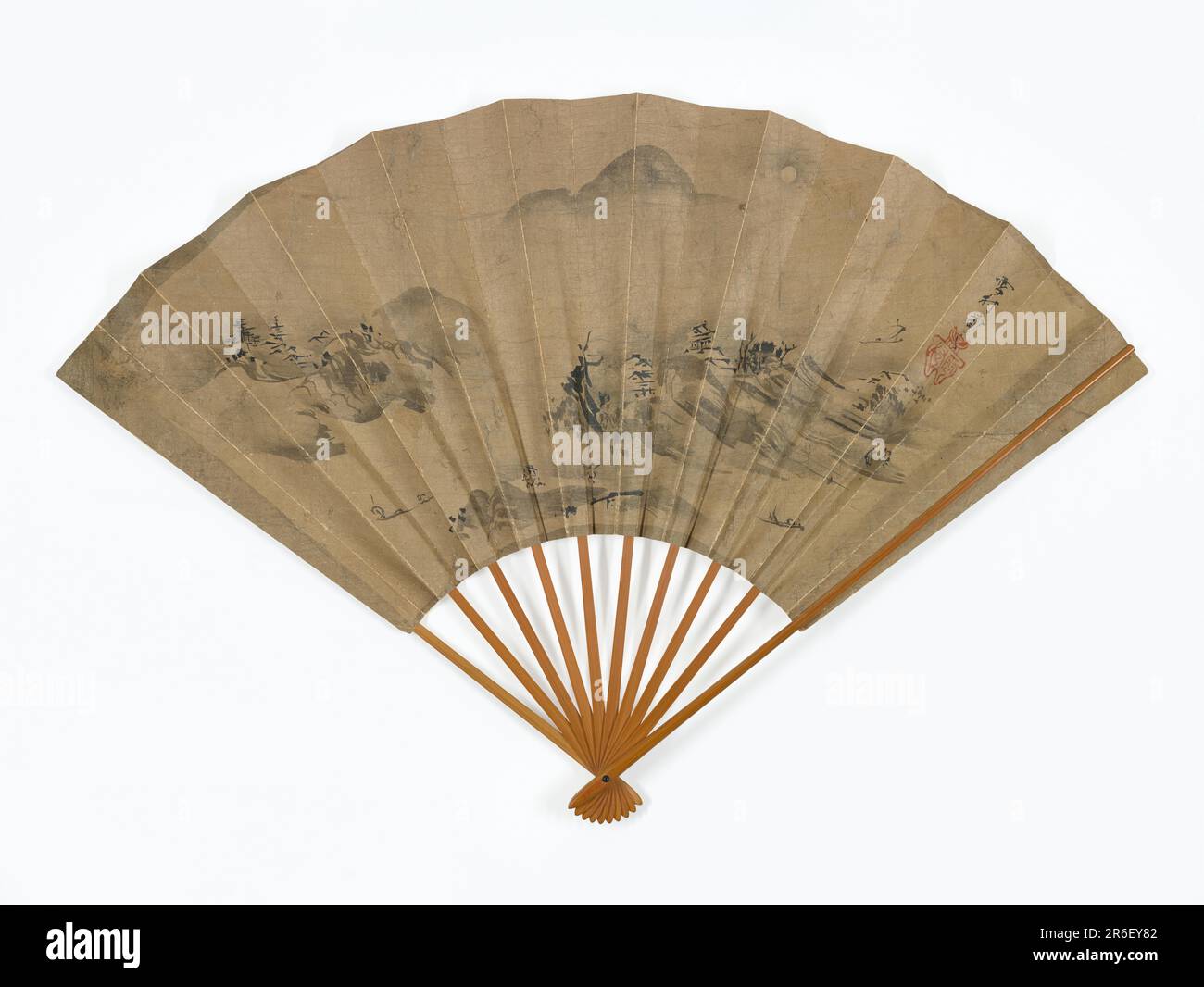 Landscape: Mountains, river, buildings and moon. ink on paper. Date ...