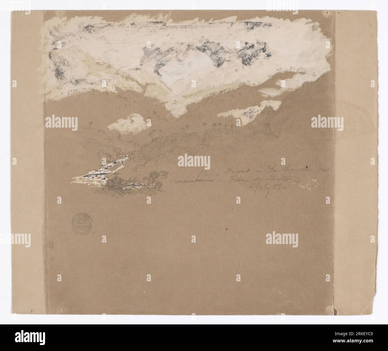 Horizontal view of the banks of a narrow valley leading backwards, with ...