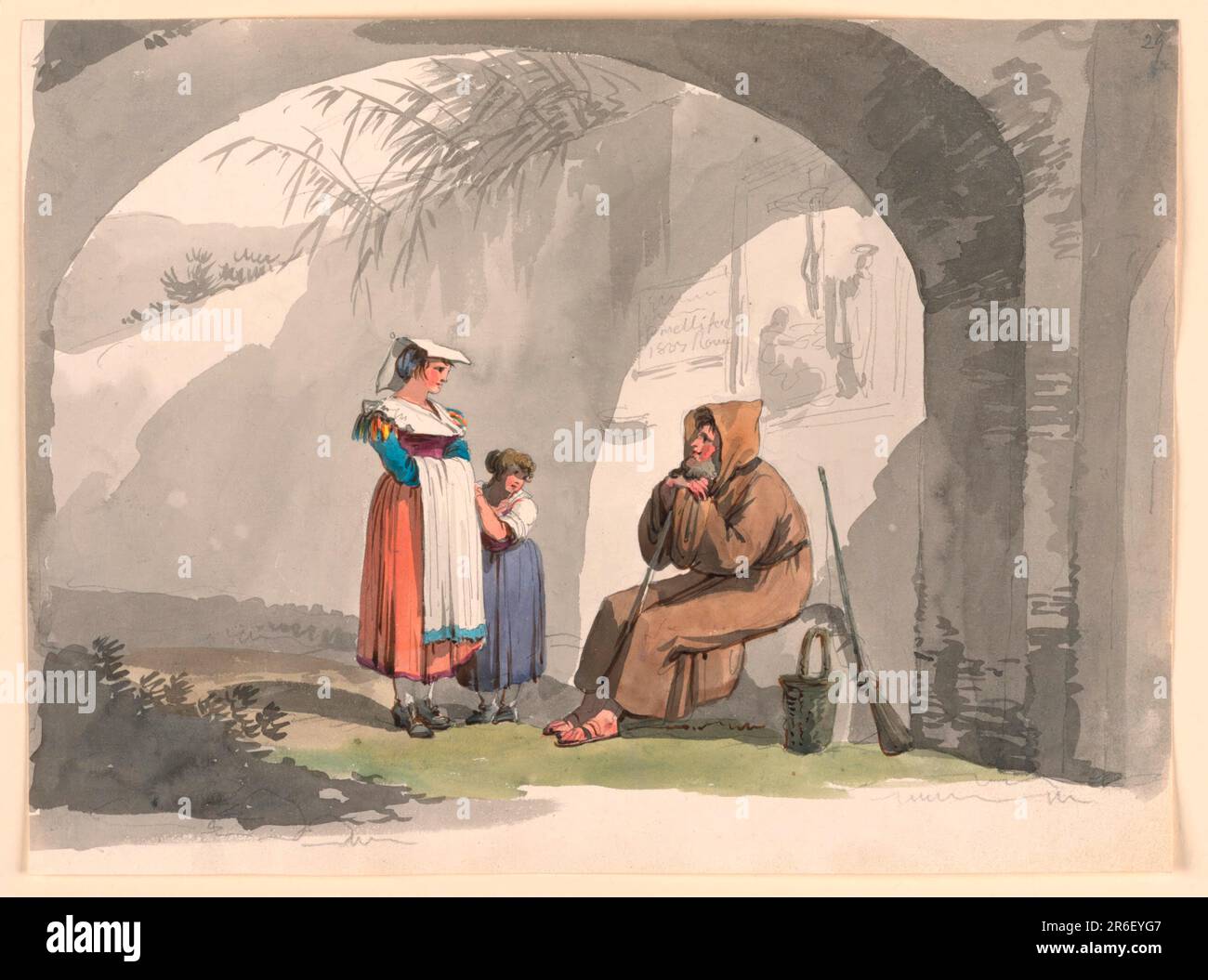 They stand at left, he is seated at right. The setting is reminiscent ...