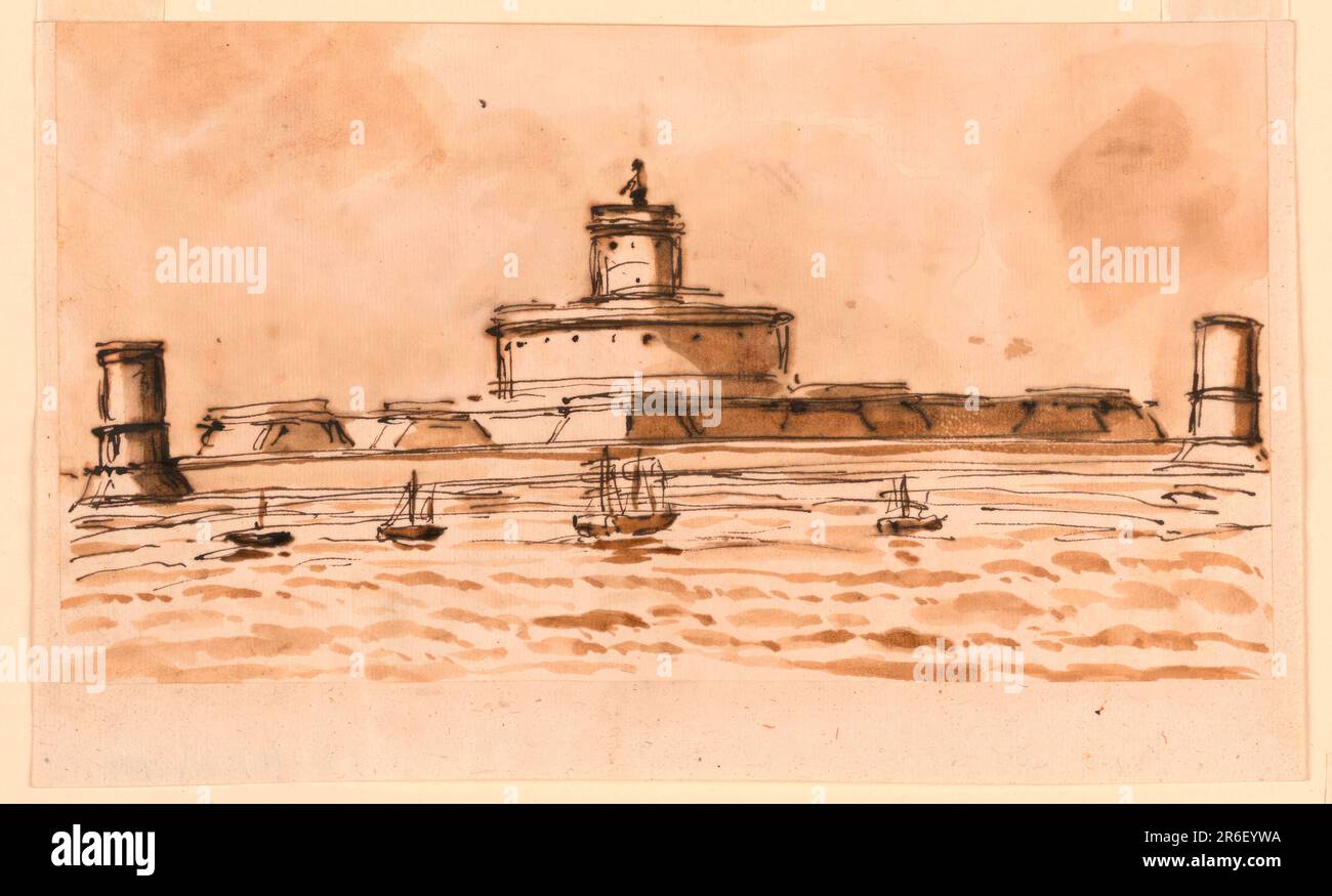 The plan is circular with a central circular tower, with a figure on ...