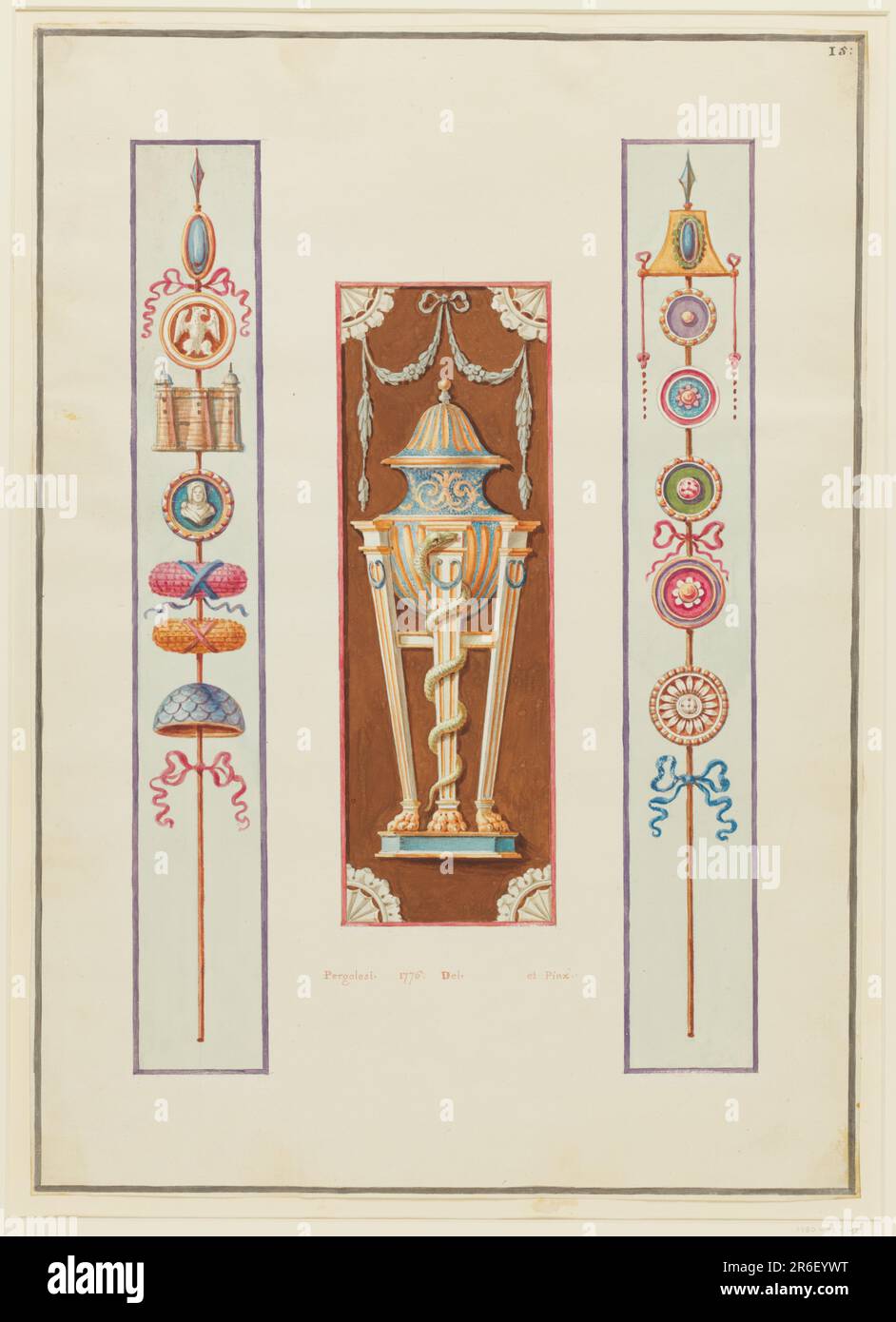 Ornament Design, Tripod between Roman Standards. Date: 1776. Pen and ...