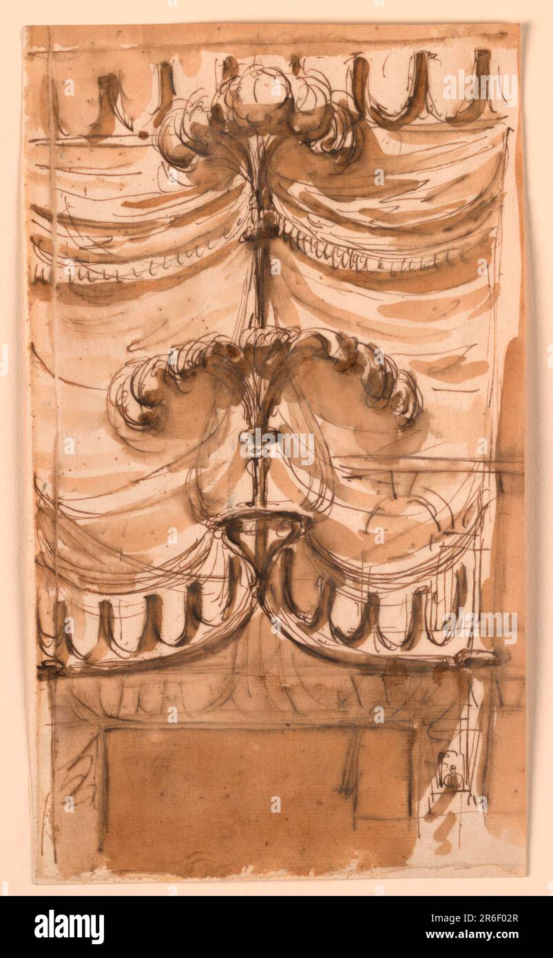 Below is the upper part of a doorframe. The drapery has above and below ...