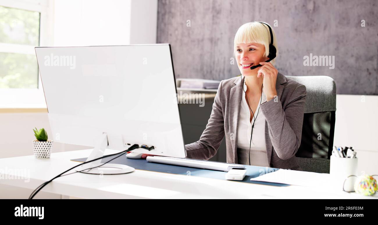 Virtual Online Remote Video Call With Assistant Stock Photo - Alamy