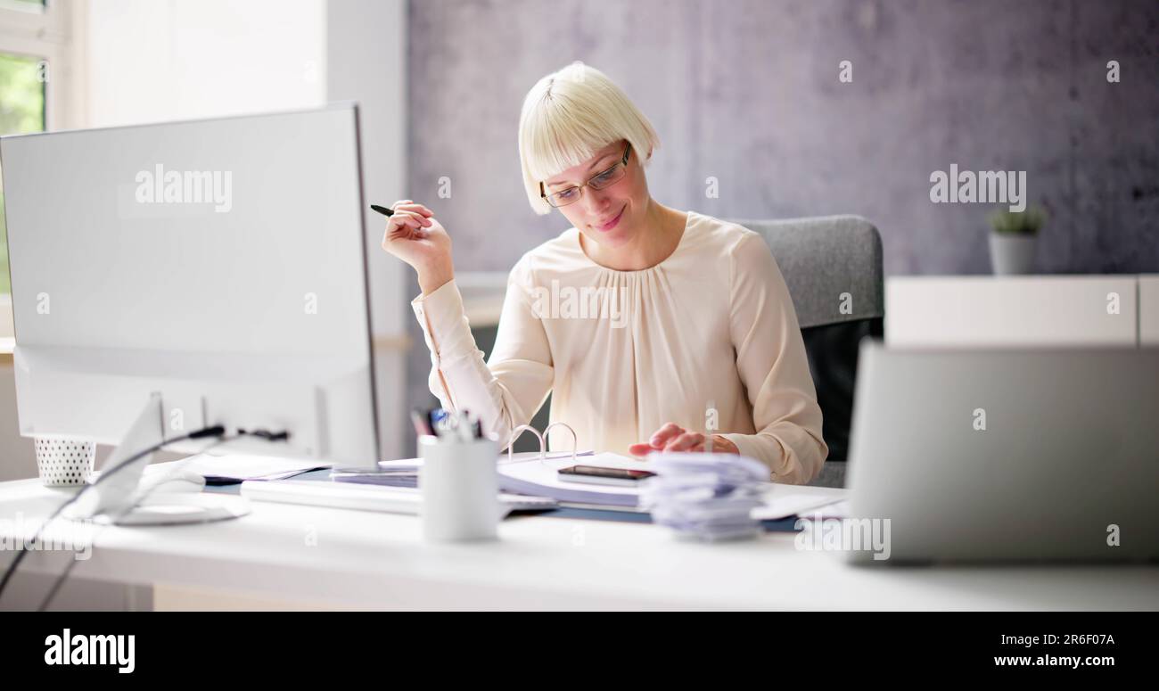 Electronic Invoice Accountant Software On Computer. Vat Tax Calculation ...